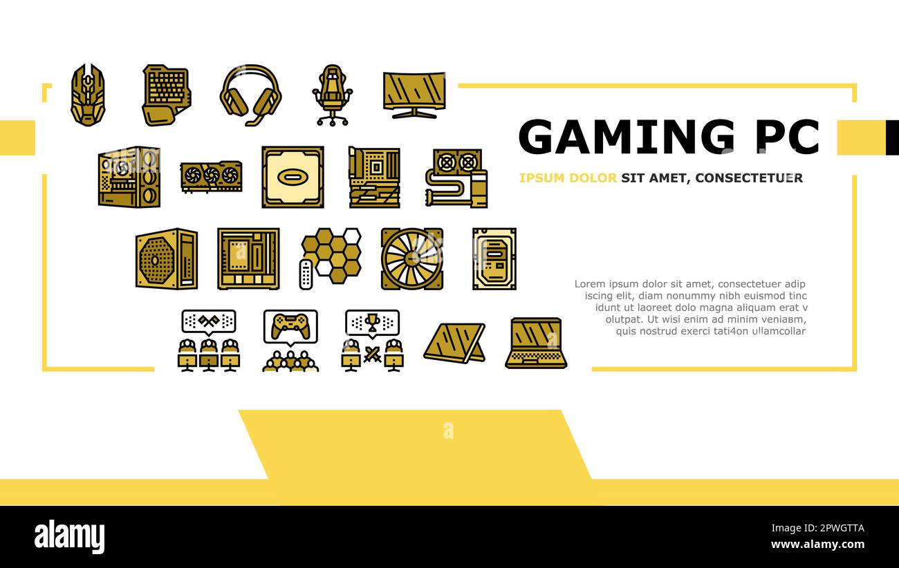 game pc gamer computer online landing web page vector. play neon, video ...
