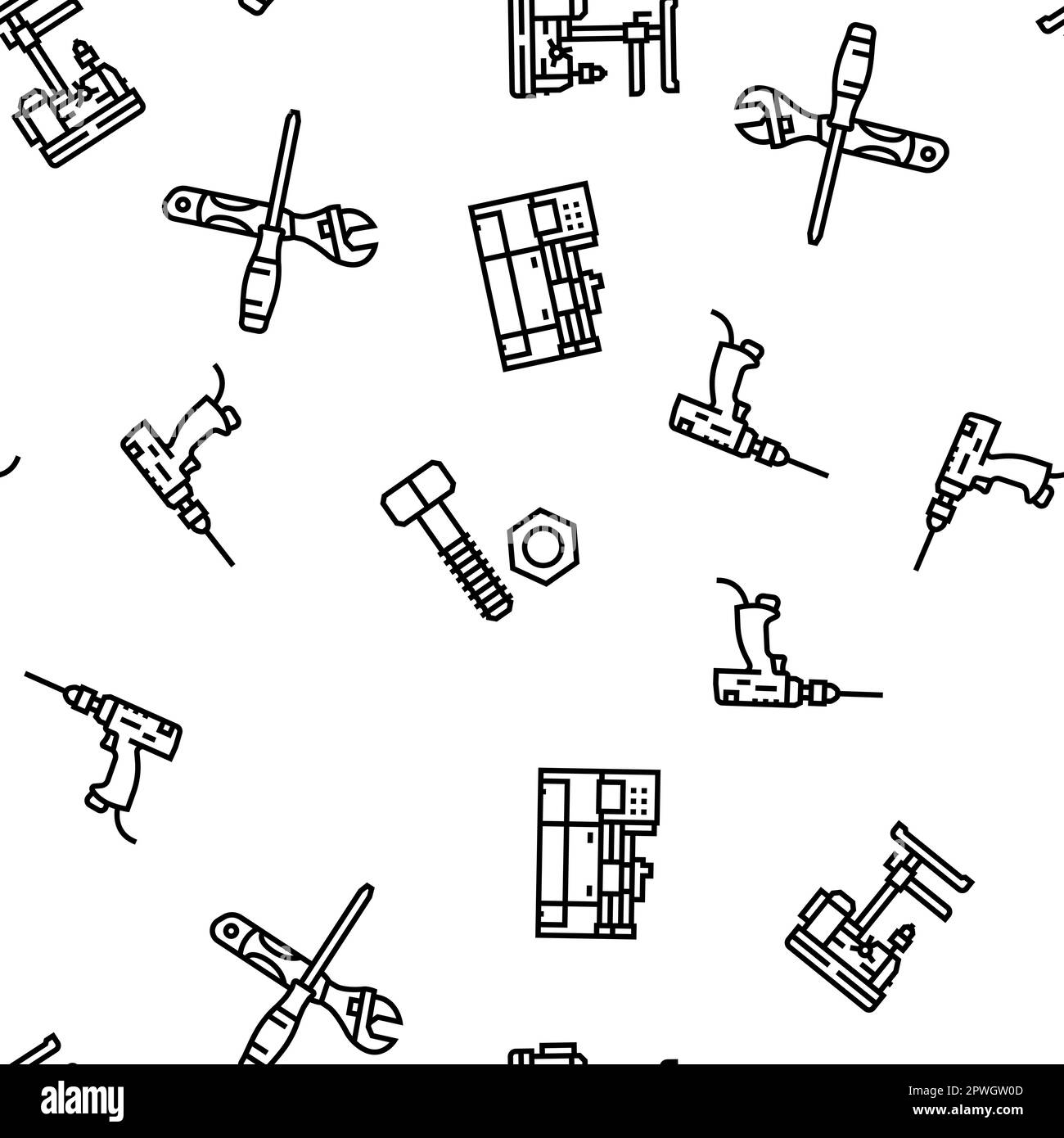 engineering tool work wrench vector seamless pattern thin line ...
