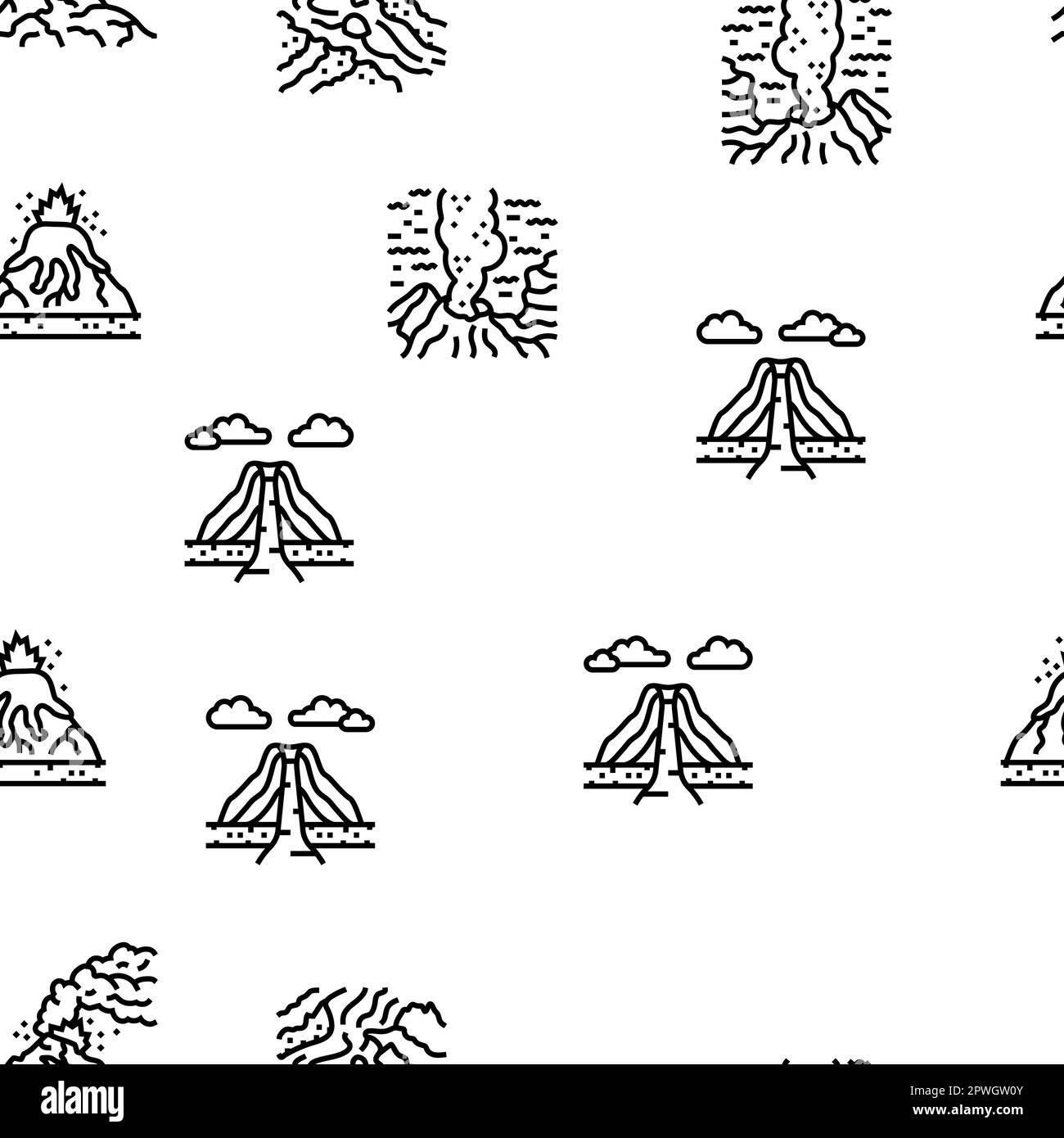 volcano lava eruption nature vector seamless pattern thin line ...