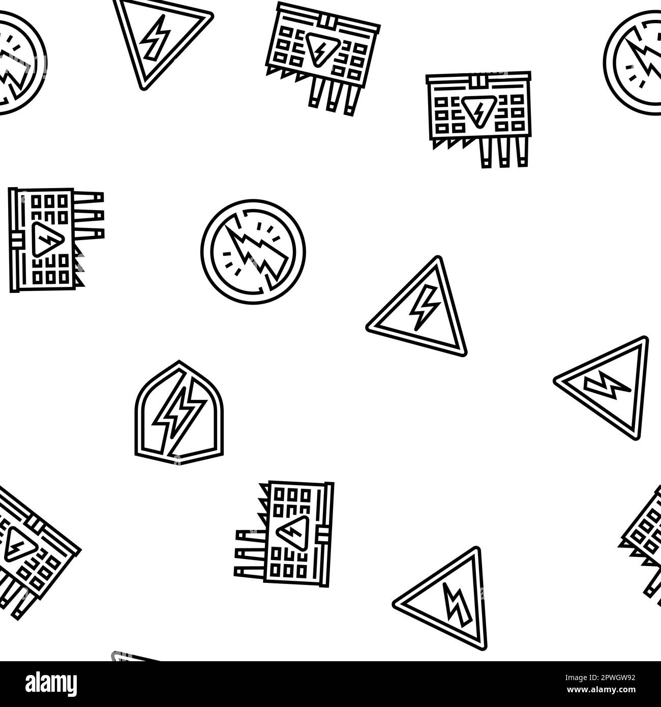 electric danger shock power vector seamless pattern thin line ...