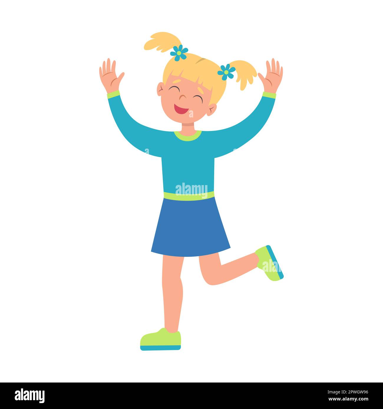 Cartoon girl vector illustration. Little kid smiling and laughing ...