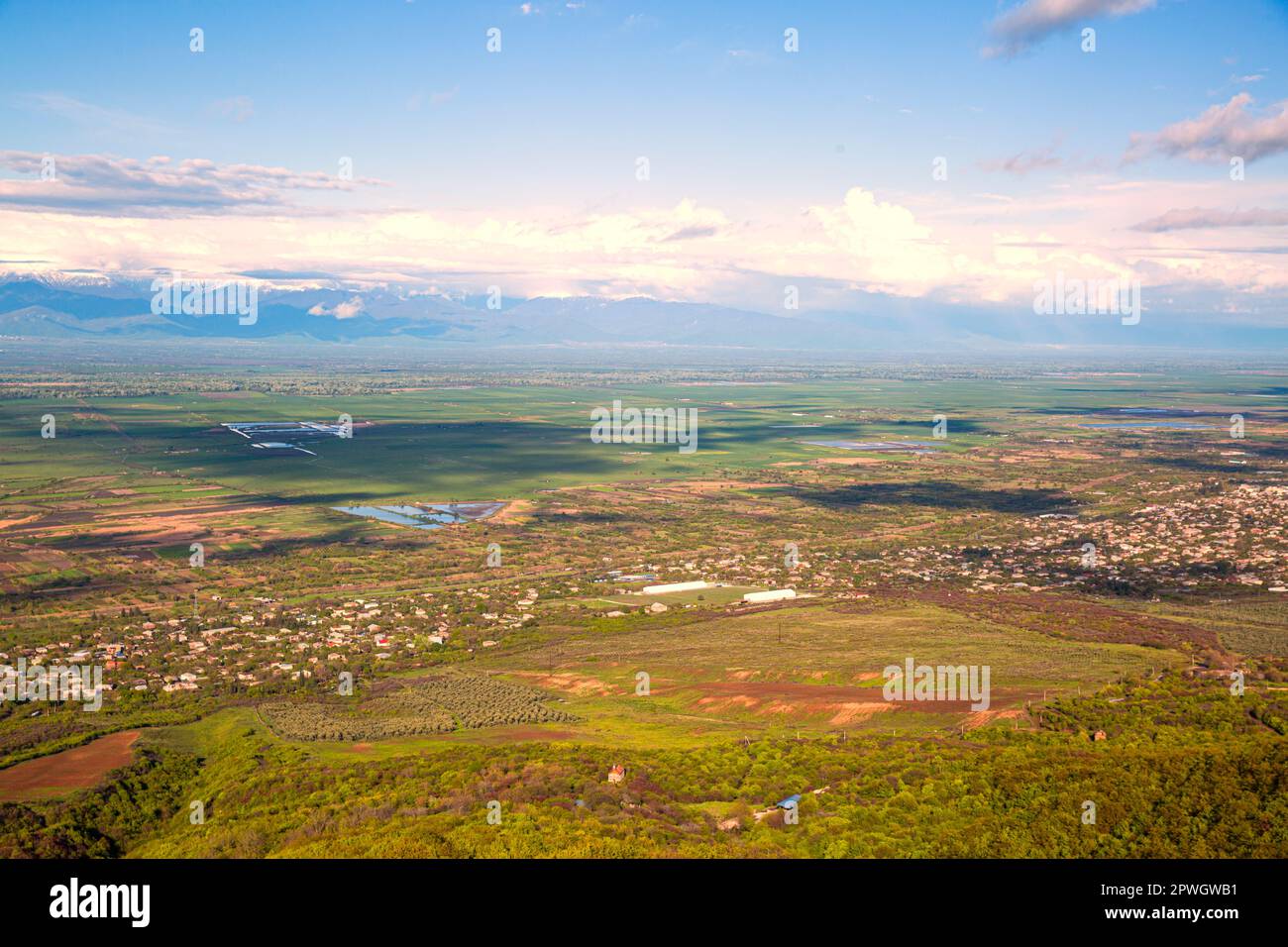 Pamoramic view to valley in Kakheti region, Georgia. Alazani valley in ...