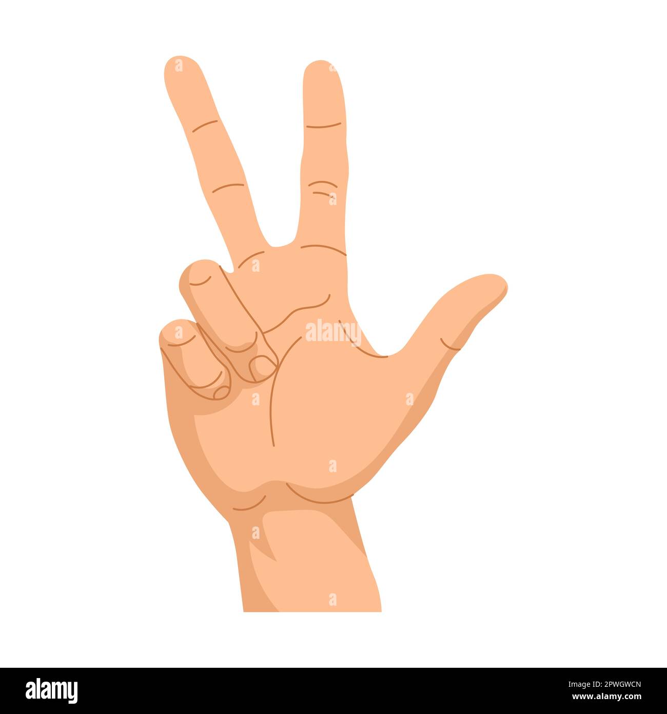 Hand gestures peace symbol. Vector illustration of human palm showing numbers, gesturing signs ...