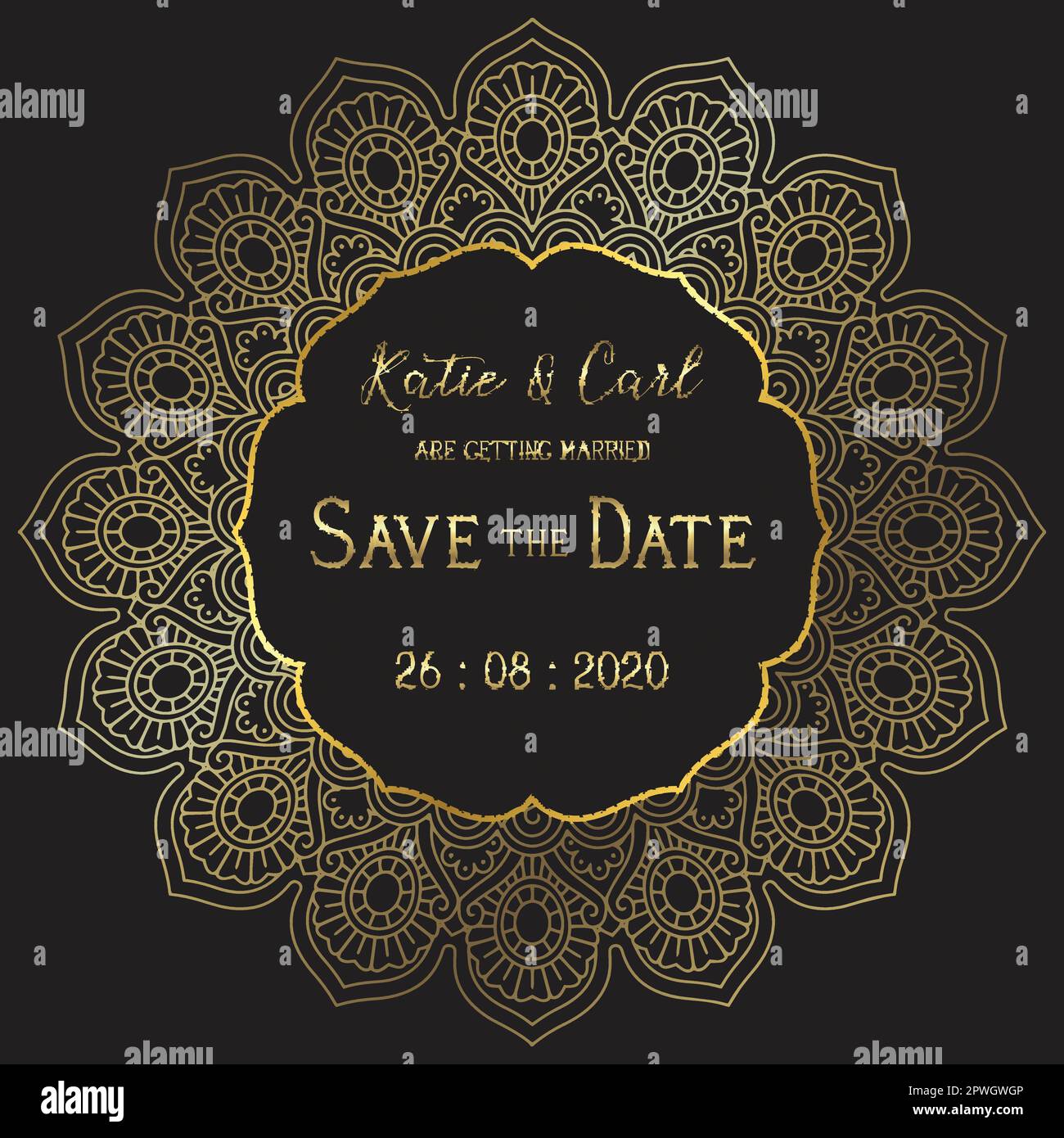Save the date background with elegant gold mandala design Stock Vector ...