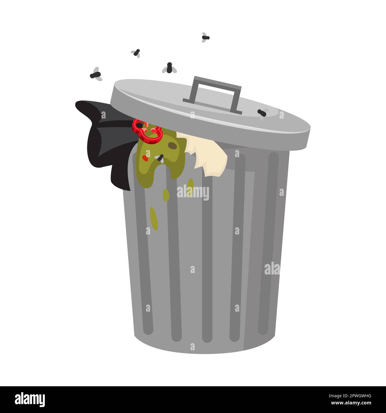 Dustbin vector illustration. Black sack with food waste, open dirty ...