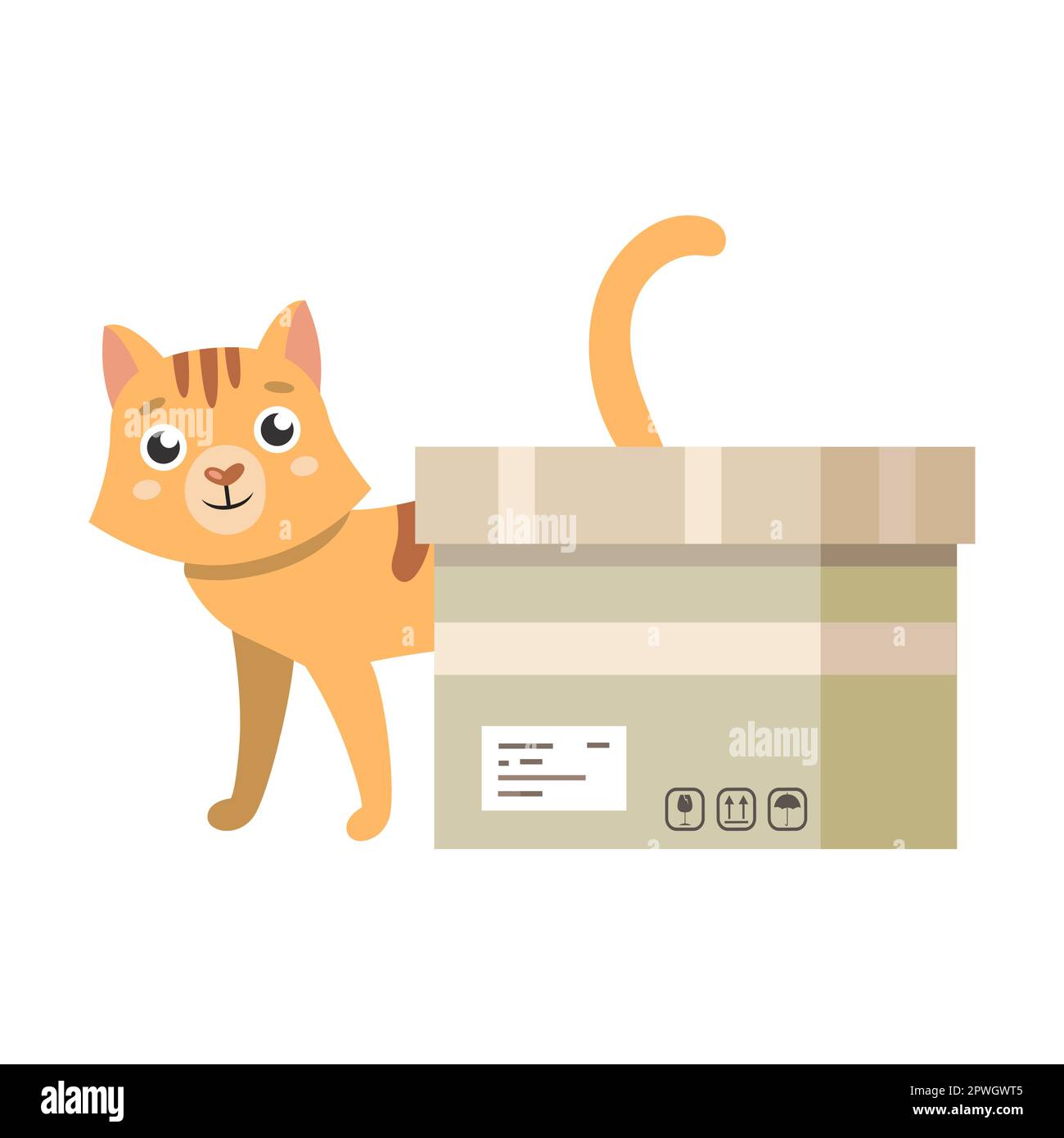 Cat with box, preposition behind, cartoon illustration. Visual ...