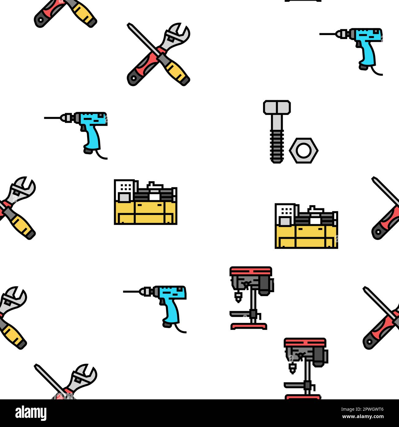 engineering tool work wrench vector seamless pattern thin line ...