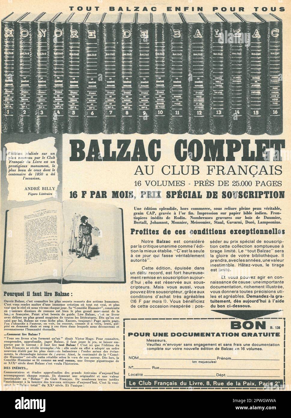Complete Balzac books French print ad, 1965 Stock Photo - Alamy