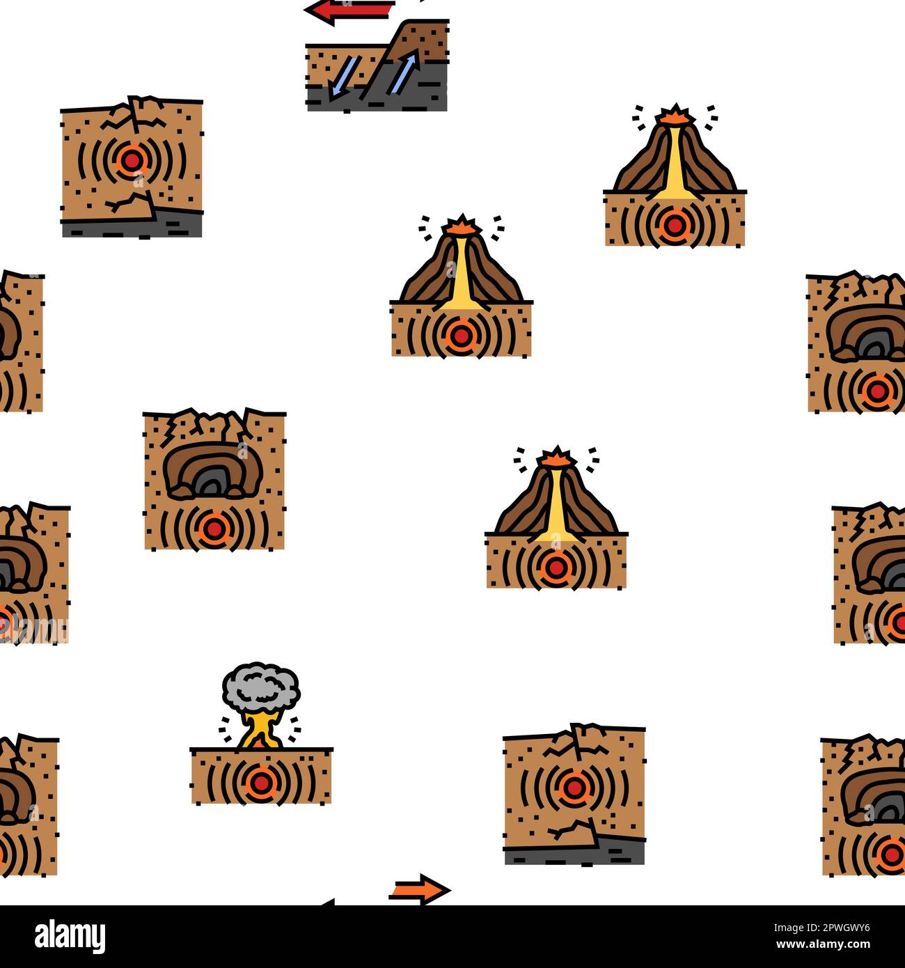 volcano lava eruption nature vector seamless pattern thin line ...