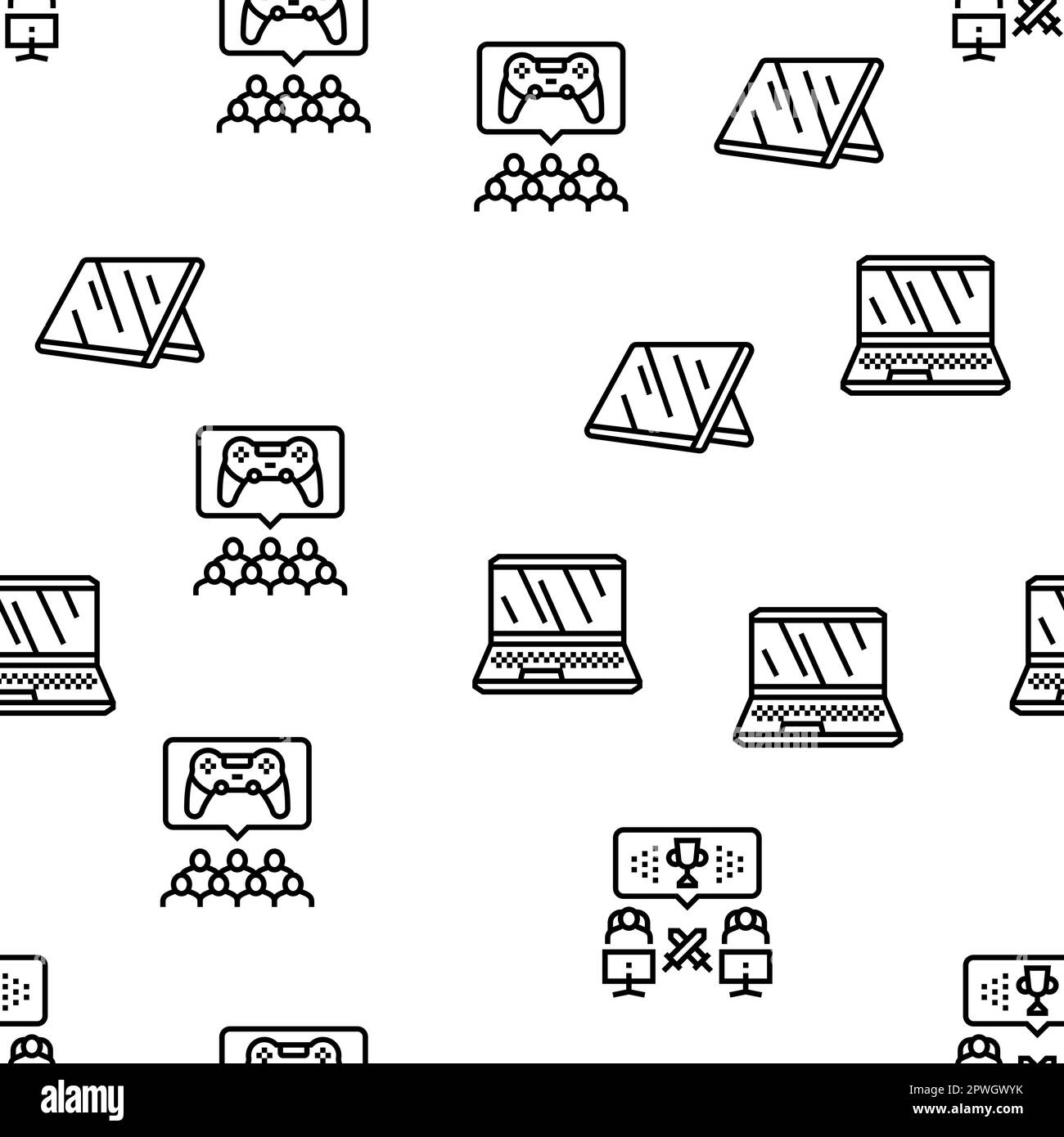 Game Pc Gamer Computer Online Vector Seamless Pattern Thin Line