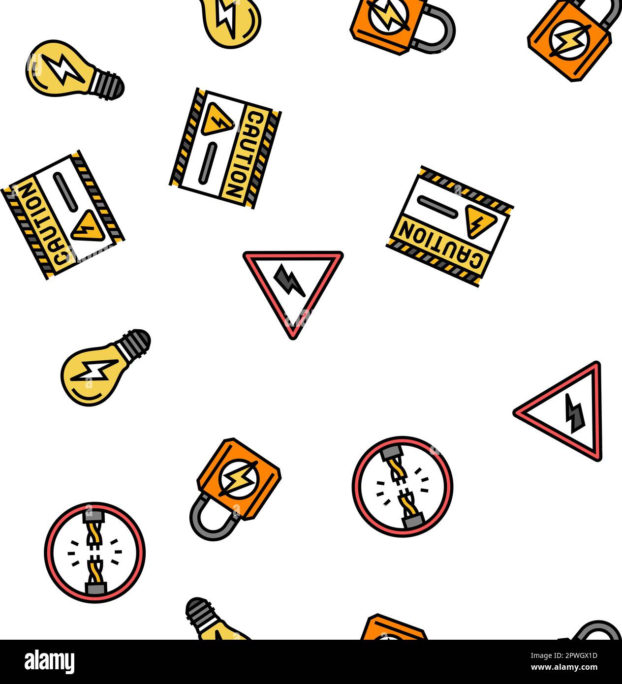 electric danger shock power vector seamless pattern thin line ...