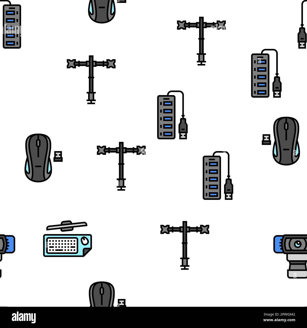 office gadget computer business vector seamless pattern thin line ...