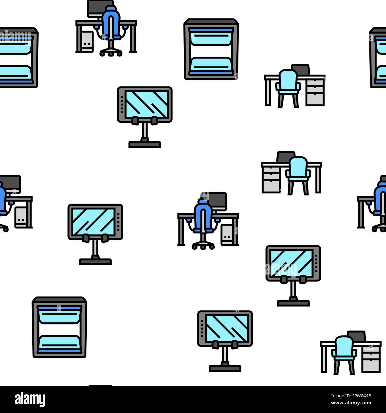 office gadget computer business vector seamless pattern thin line ...