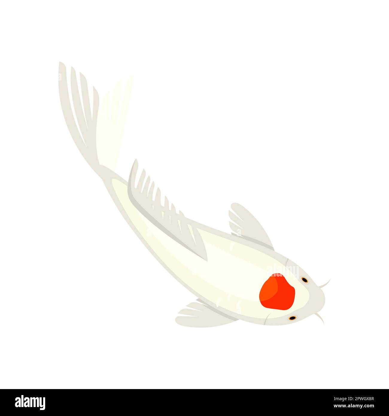 White koi fish with orange spot swimming in pond illustration Stock ...