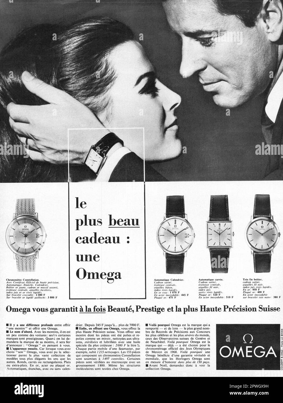 Omega Constellation Chronometer watches French print ad, 1965 Stock ...
