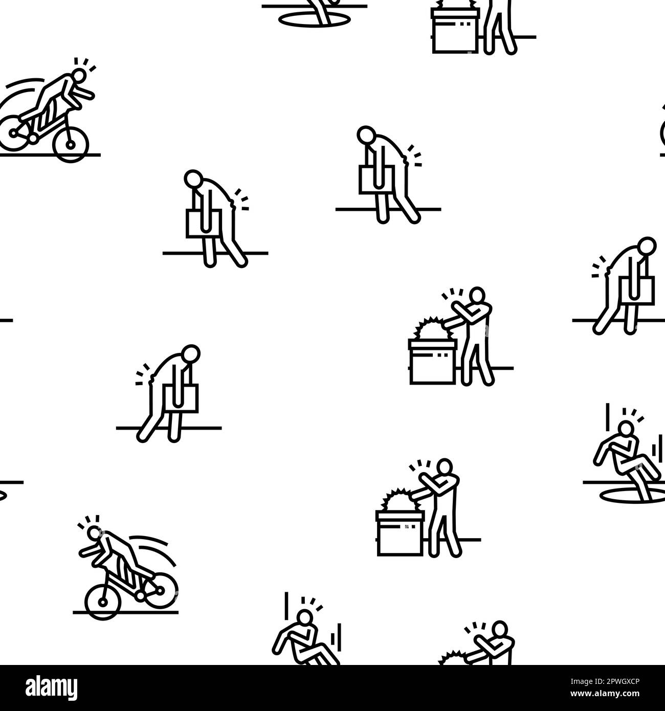 accident injury safety man risk vector seamless pattern thin line ...