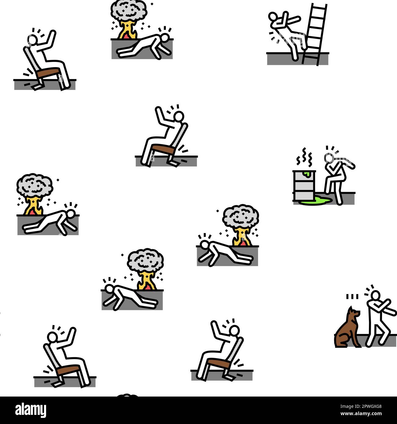 accident injury safety man risk vector seamless pattern thin line ...