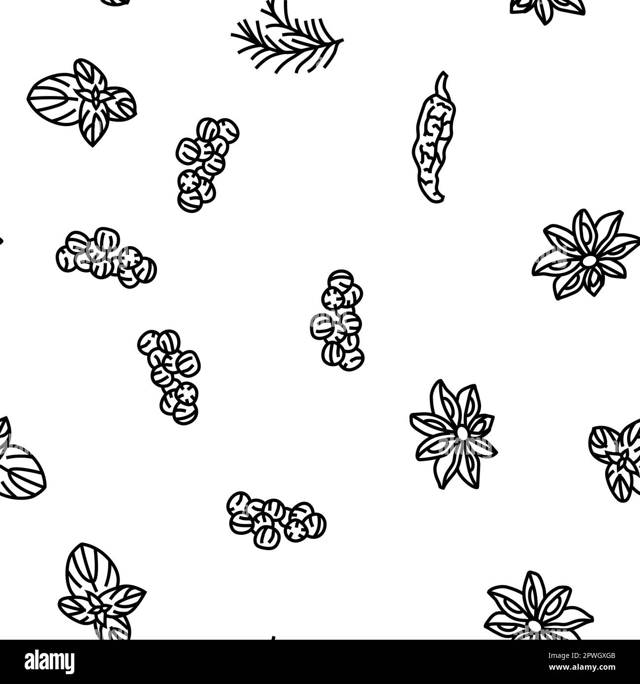 spice food herb leaf vector seamless pattern thin line illustration ...