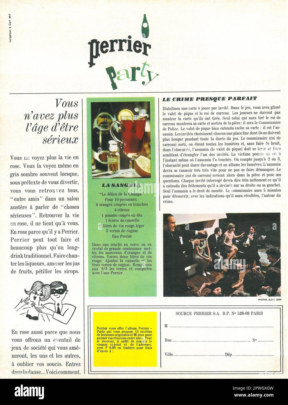 Perrier party cocktails French print ad, 1965 Stock Photo - Alamy