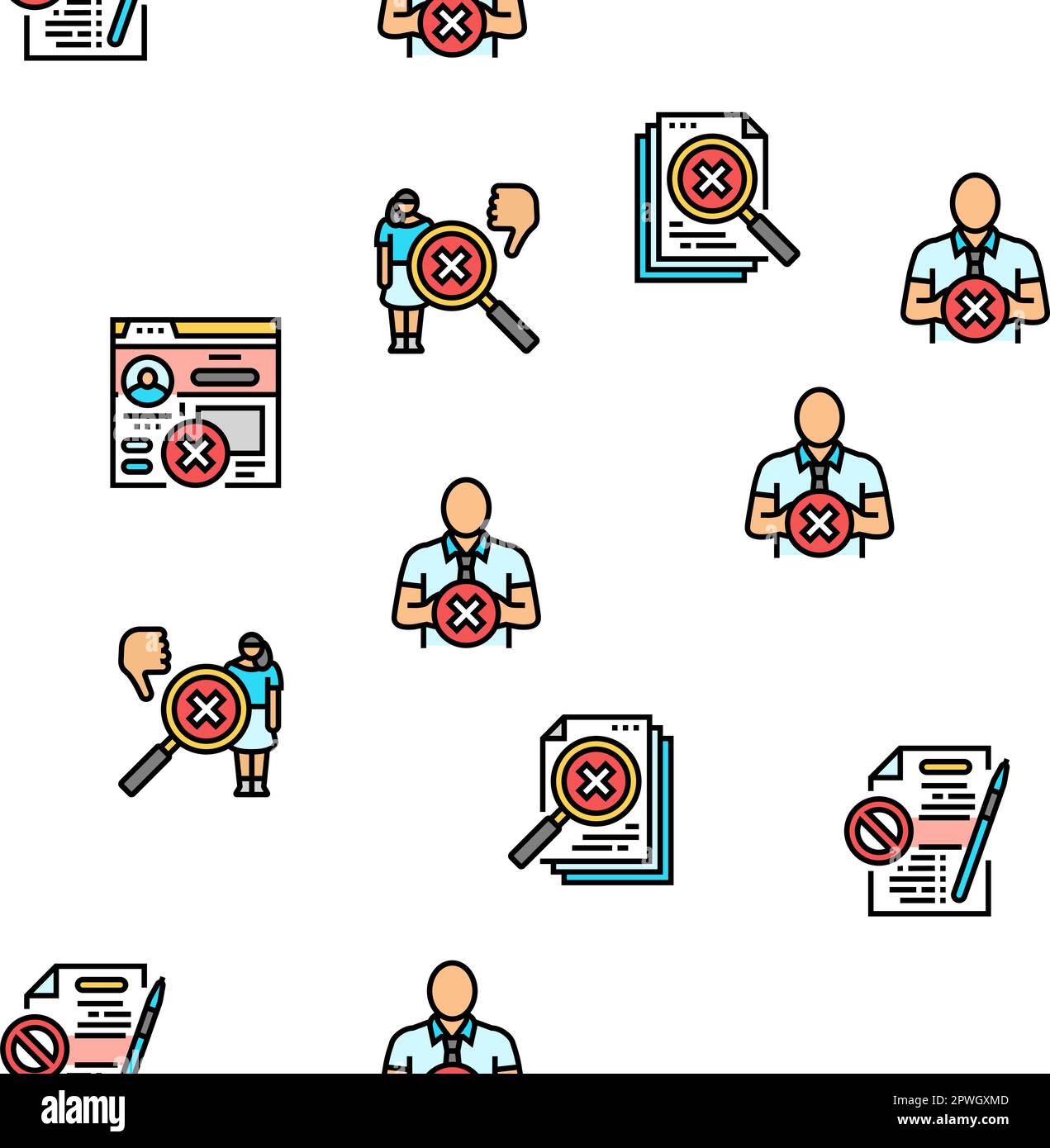 reject man stop stamp cancel vector seamless pattern thin line ...