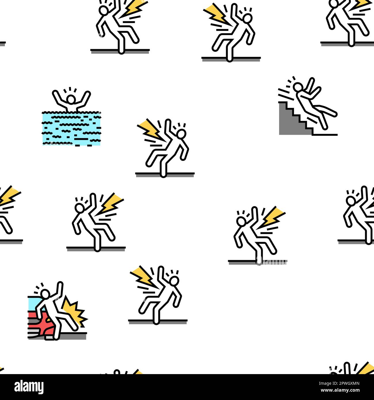 accident injury safety man risk vector seamless pattern thin line ...