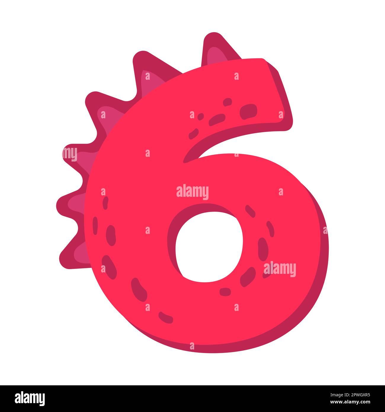Colorful number six with dinosaur spikes vector illustration. Figures ...