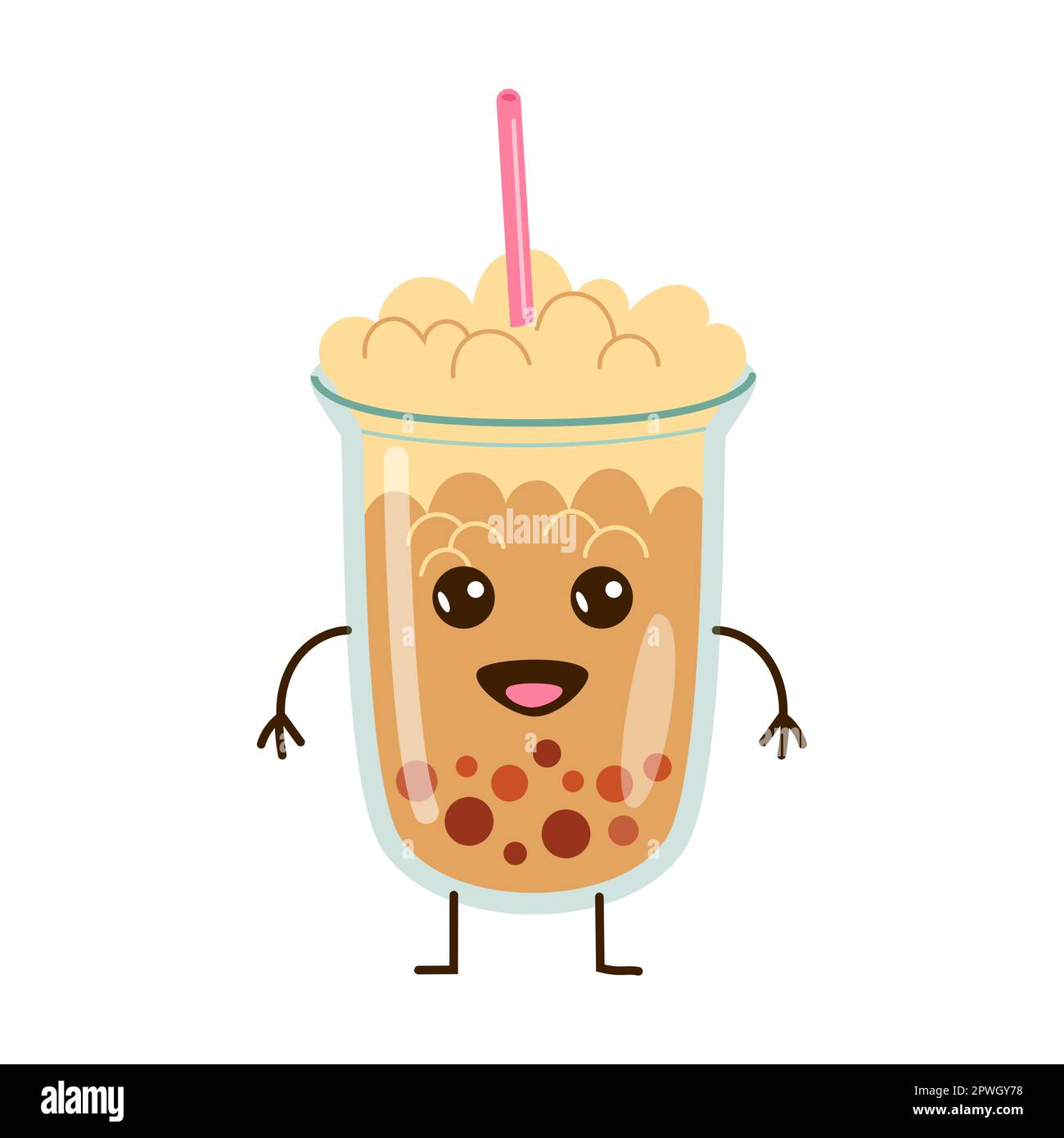 Caramel whipped cocktail. Breakfast food character with cute face ...