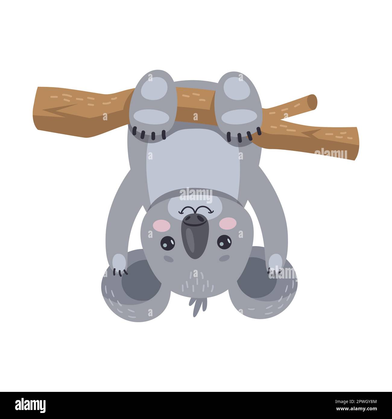 Cute koala sitting on eucalyptus tree cartoon illustration. Adorable ...