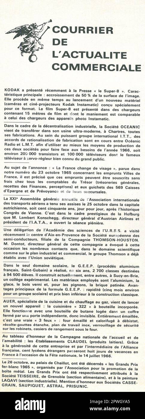 Commercial news page in a Paris Match magazine Nov 27 1965 Stock Photo ...