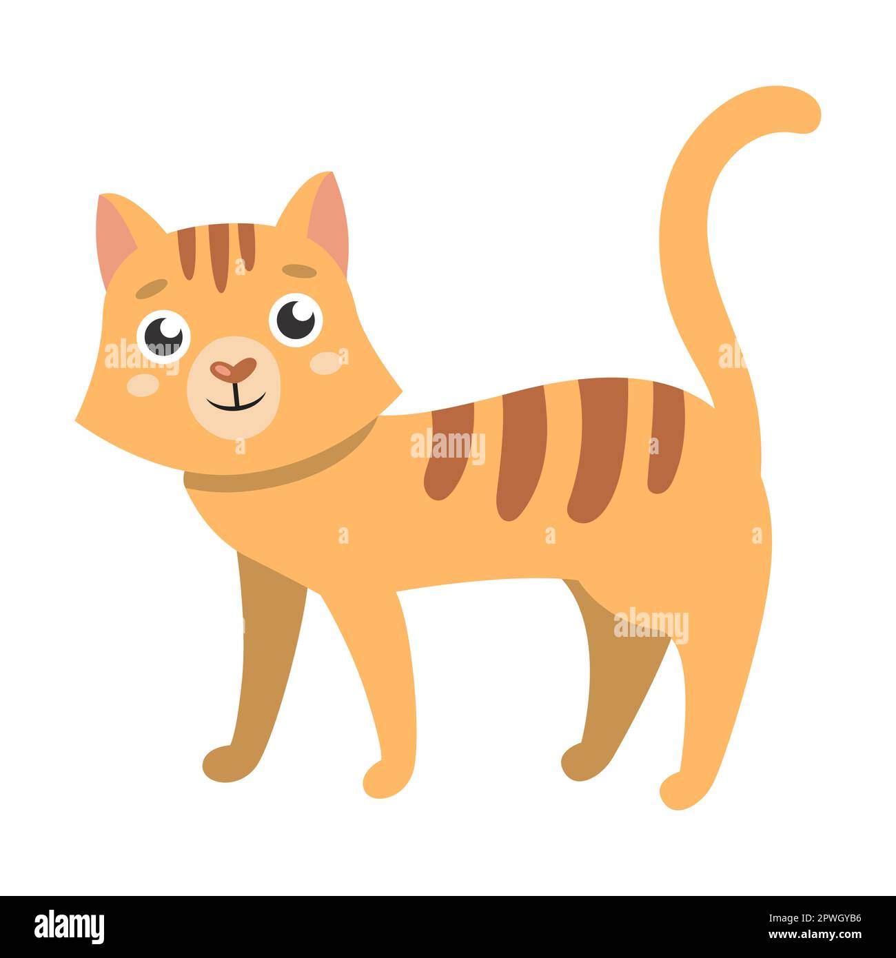 Kind striped cat cartoon character vector illustration. Cat and kitty ...
