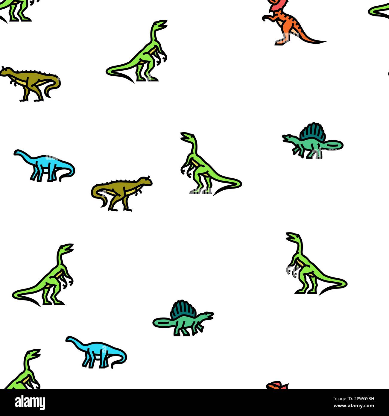 dinosaur dino animal cute vector seamless pattern thin line ...