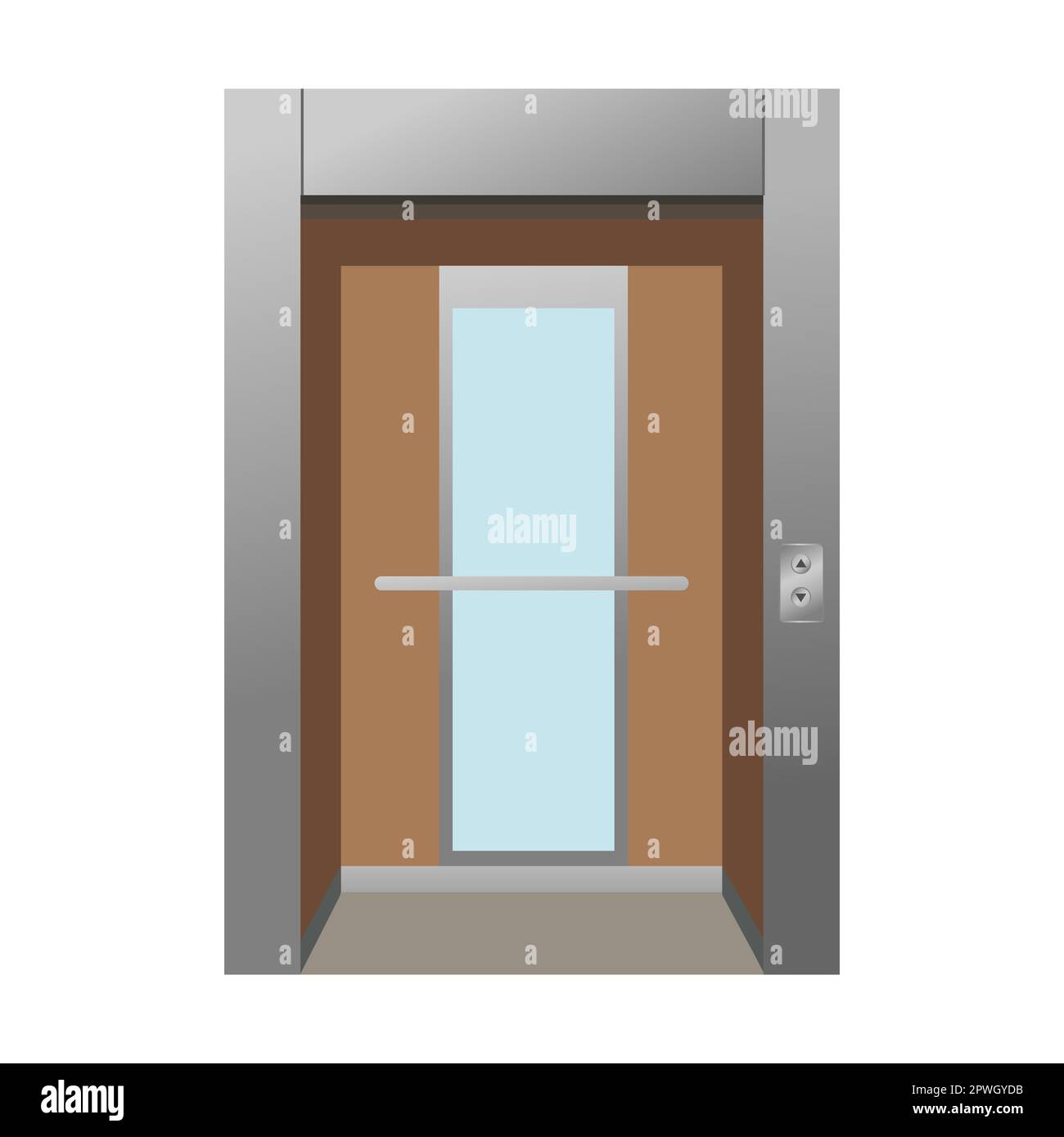 Elevator cabin with open doors vector illustration. Lift door from wood ...