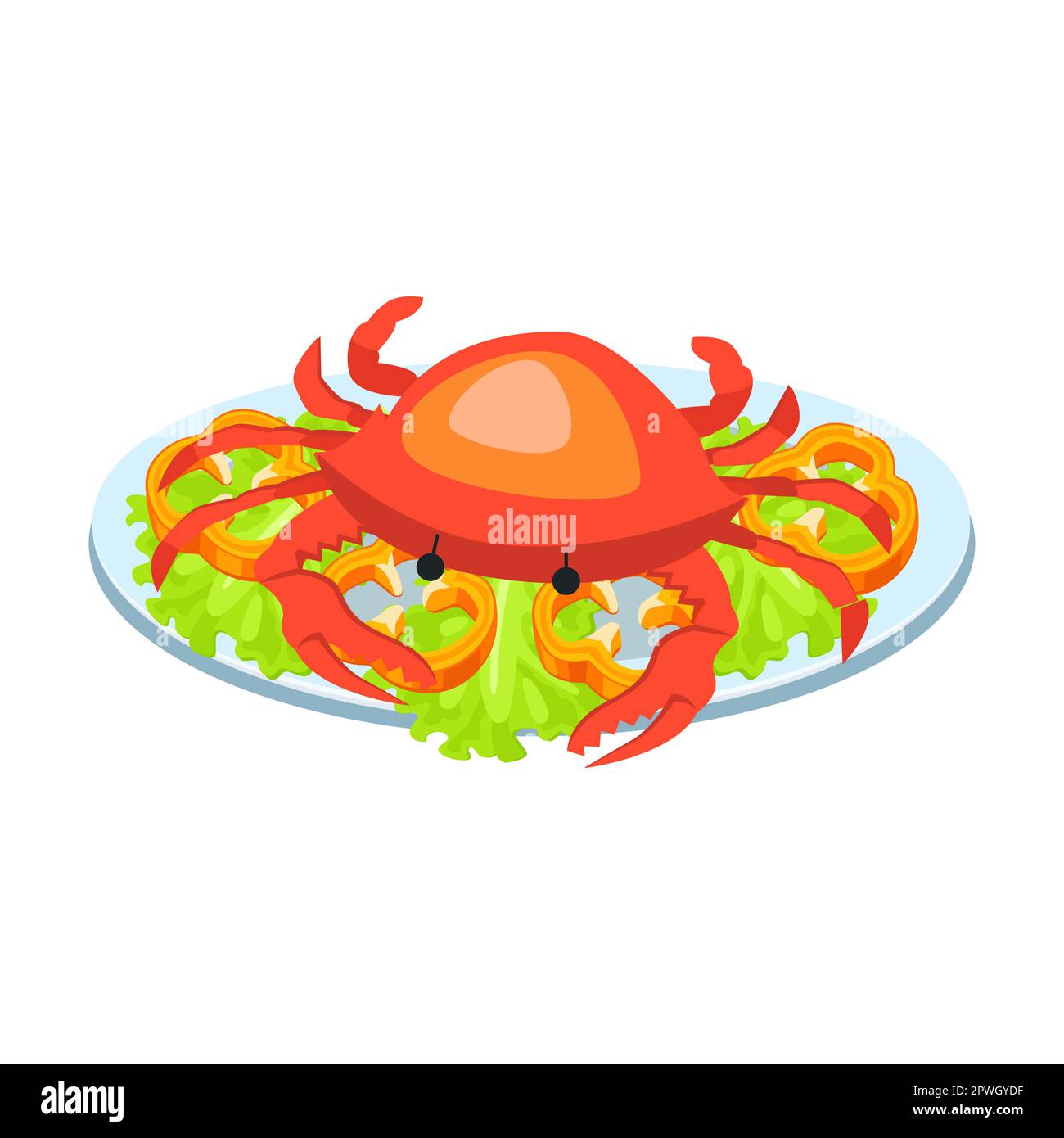 Plate with seafood crab flat vector illustration. Dish from fish or ...