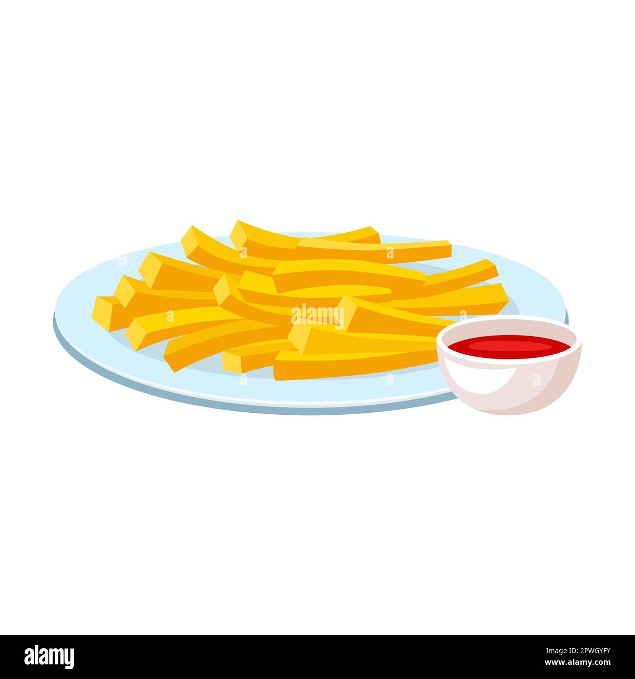 French fries on plate with ketchup cartoon illustration. Fried potatoes ...