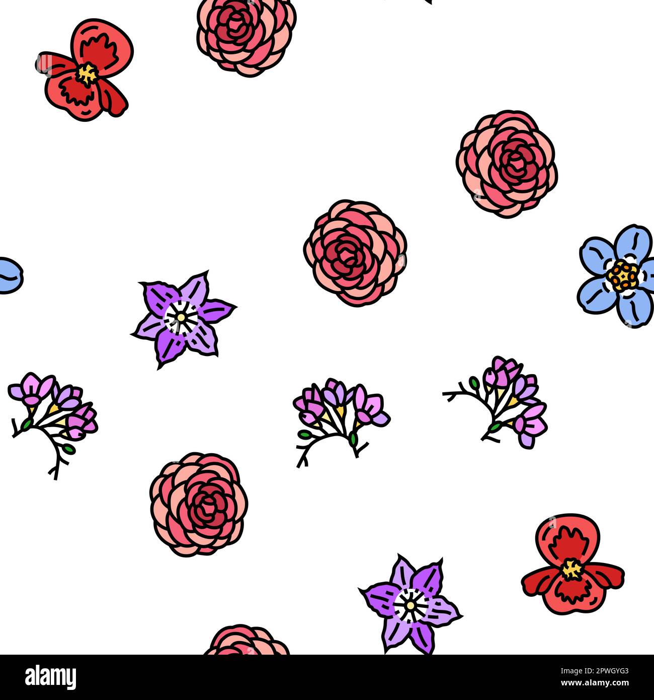 flower blossom spring vector seamless pattern thin line illustration ...