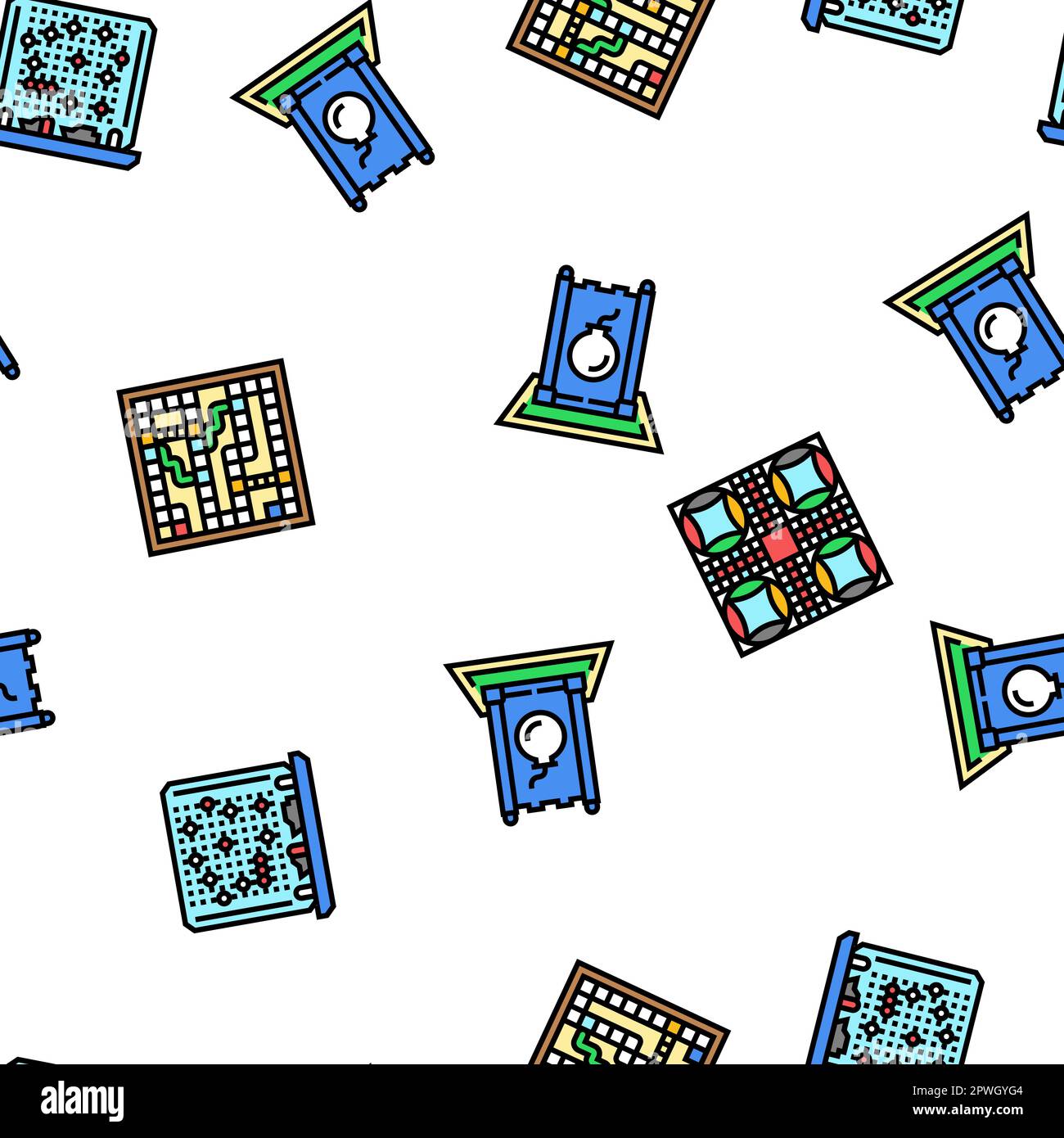 Game Table Play Board Vector Seamless Pattern Thin Line Illustration