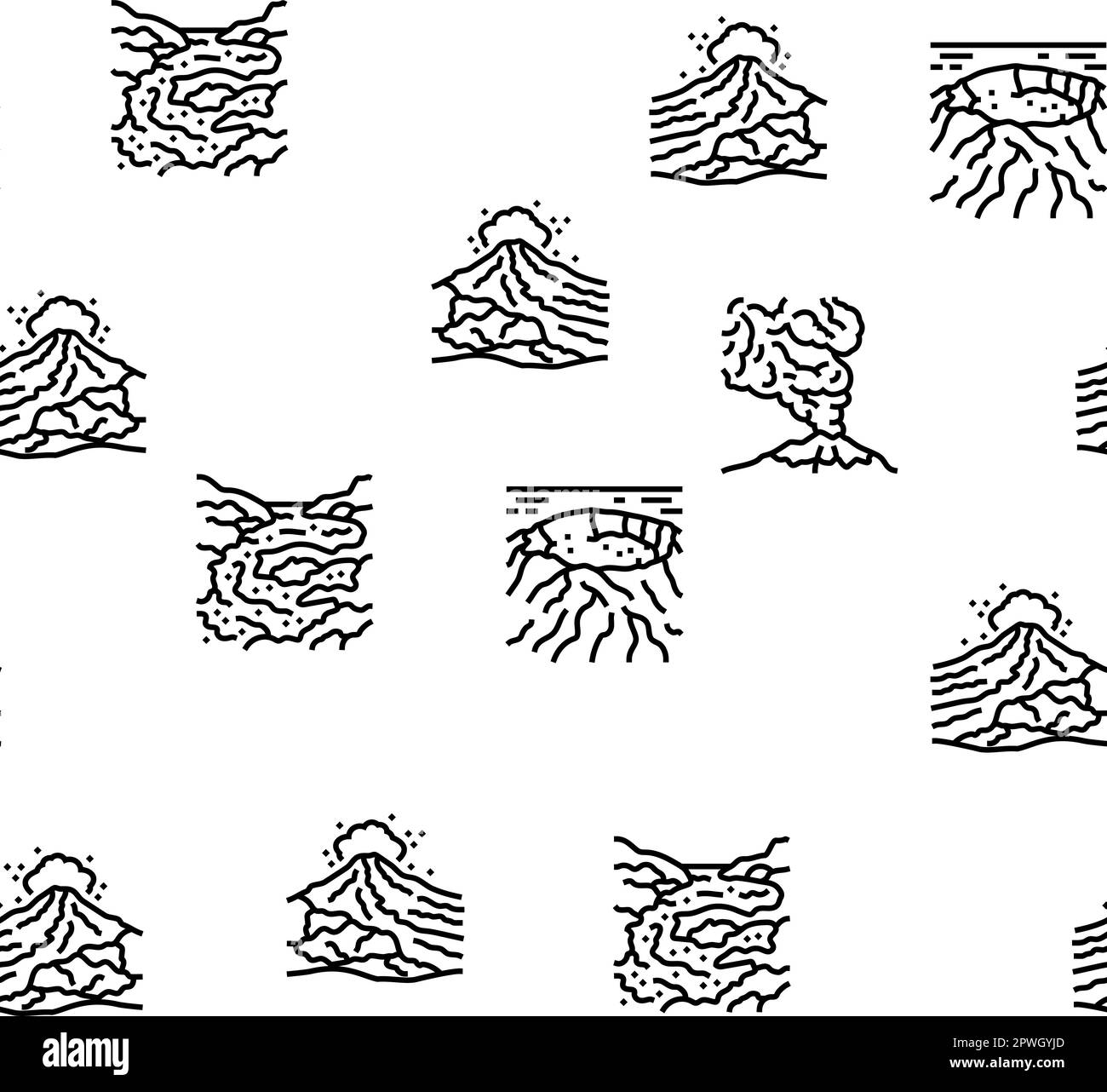 volcano lava eruption nature vector seamless pattern thin line ...