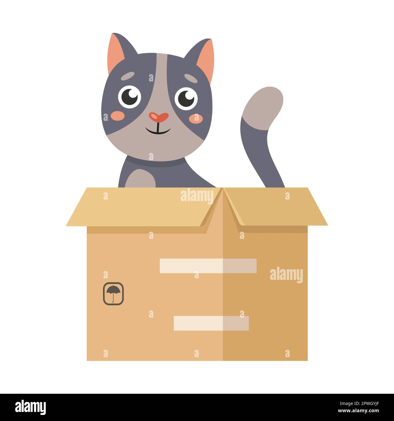 Cat with box, preposition inside, cartoon illustration. Visual ...