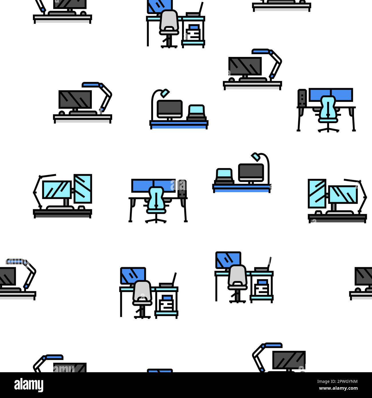 office gadget computer business vector seamless pattern thin line ...