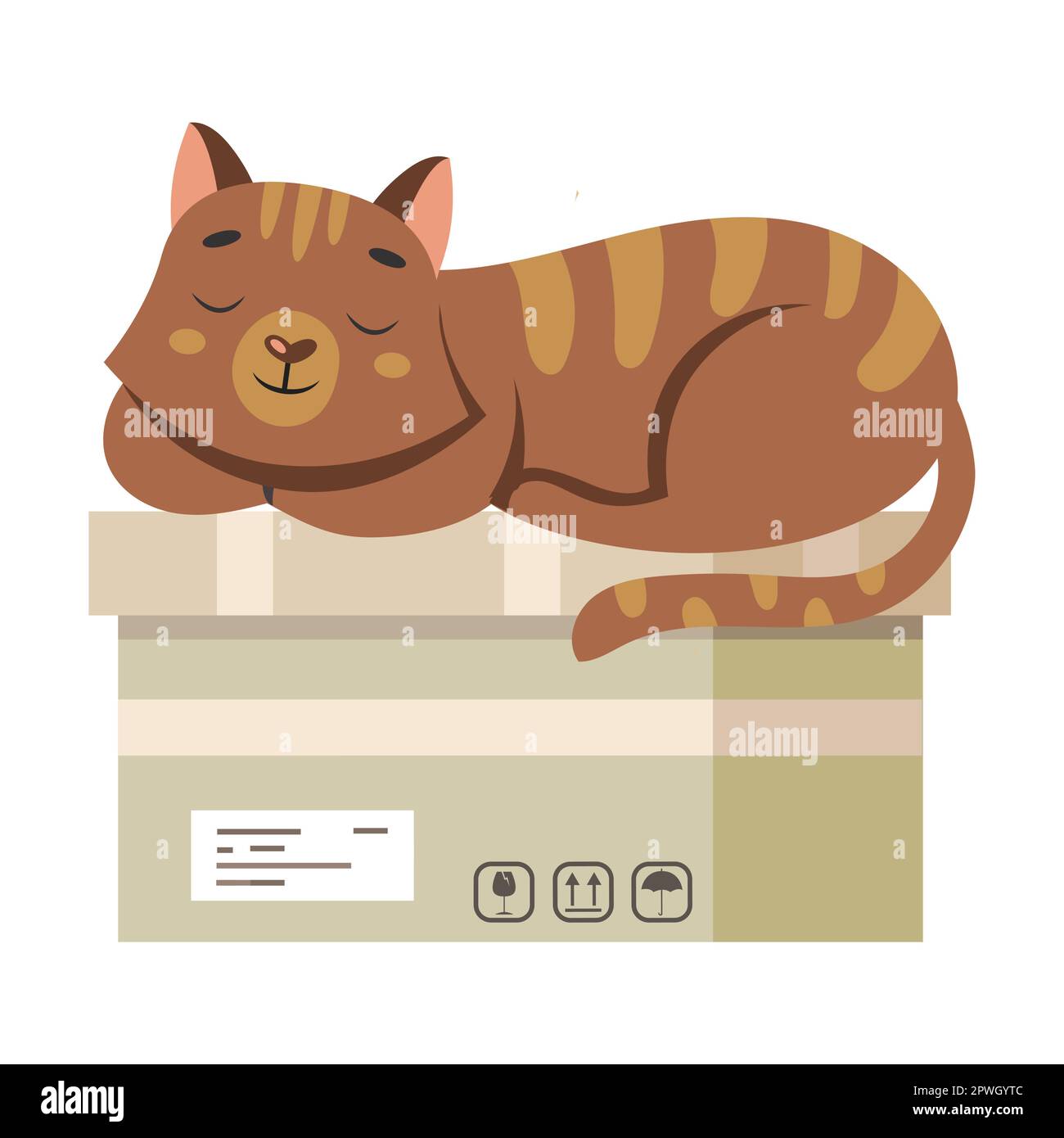 Cat with box, preposition on, cartoon illustration. Visual ...