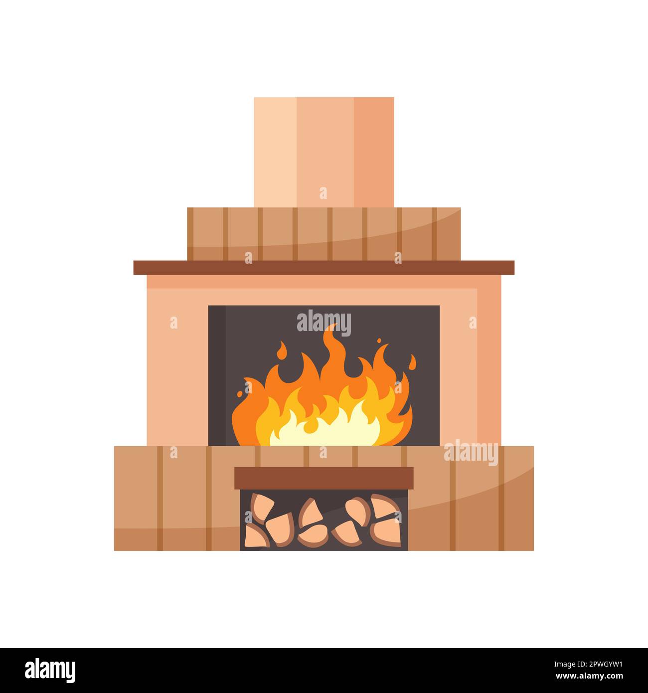 Big fireplace with tiles and pipe cartoon illustration Stock Vector ...