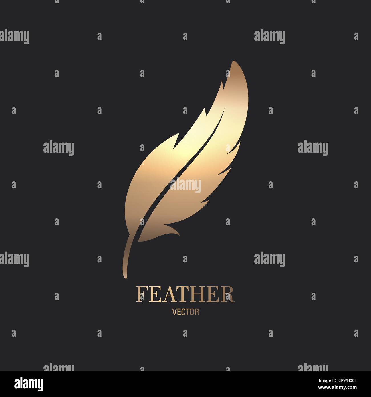 Vector Fluffy Golden Color Feather Logo Icon, Silhouette Feather ...