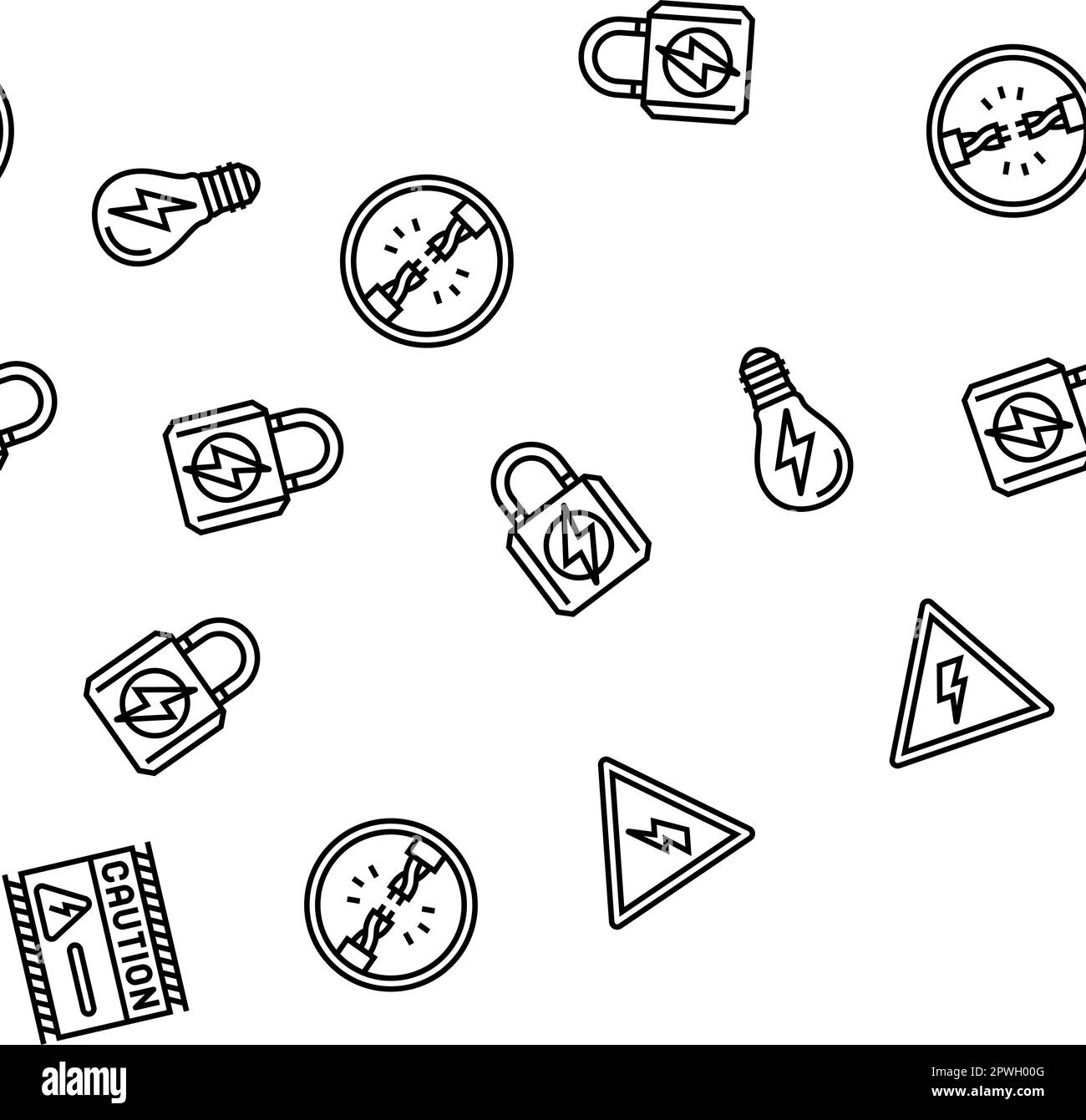 electric danger shock power vector seamless pattern thin line ...