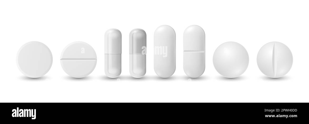 Vector 3d Realistic White Round, Oval Pharmaceutical Medical Pill ...
