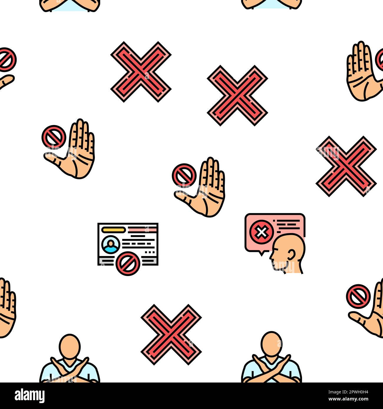 reject man stop stamp cancel vector seamless pattern thin line ...