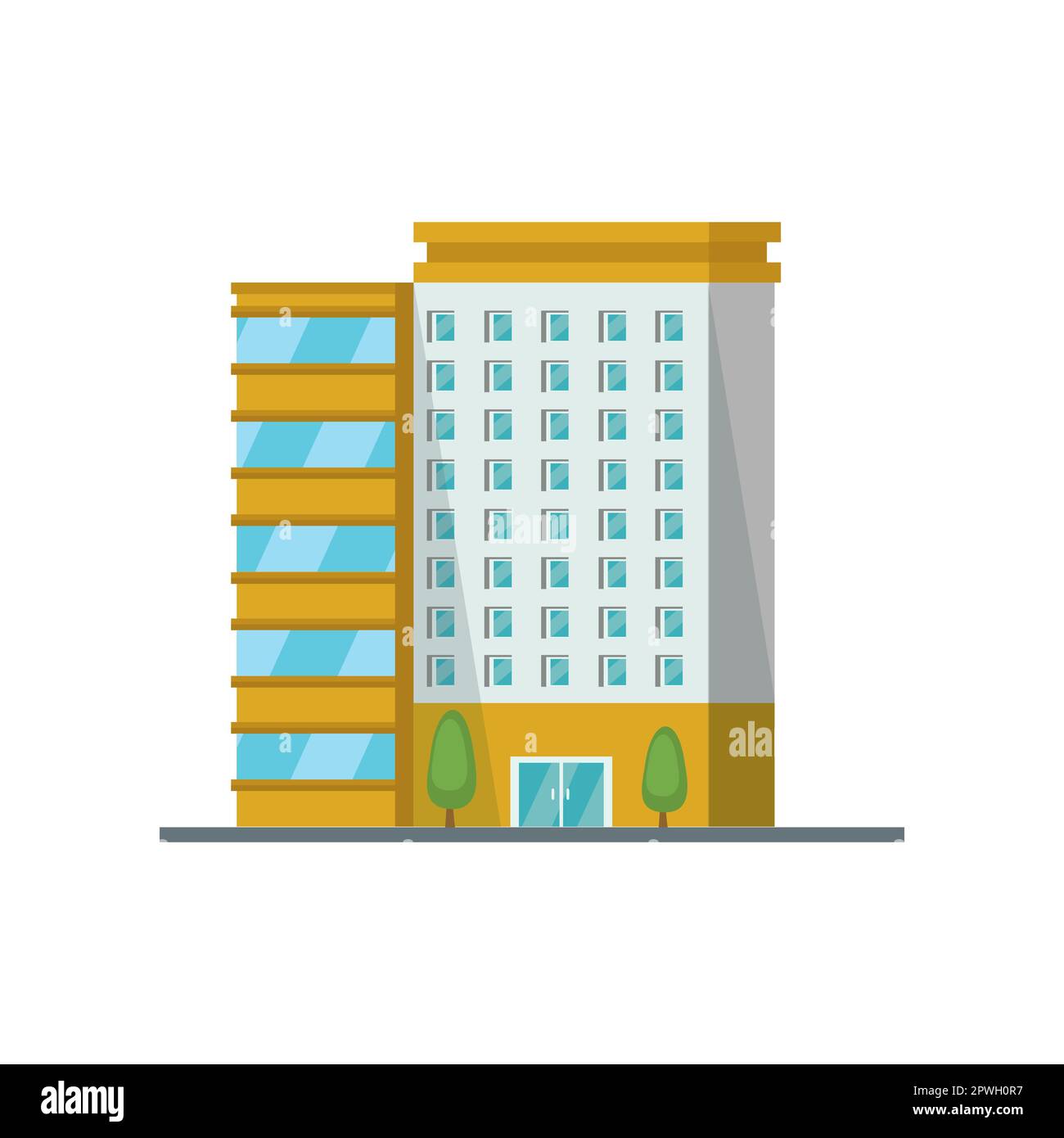 White and yellow office city building cartoon illustration Stock Vector ...