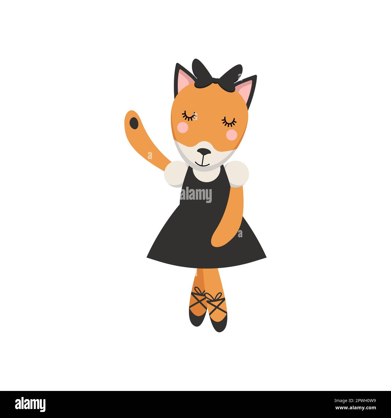 Fox cartoon character as ballerina in black tutu skirt Stock Vector ...