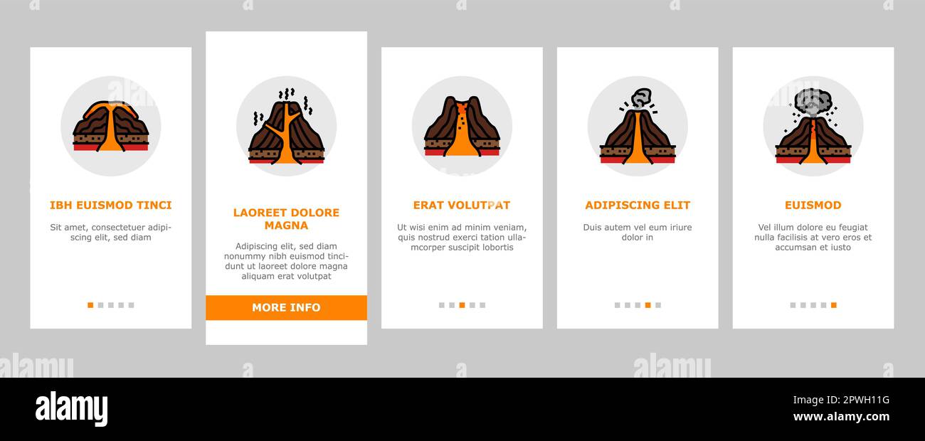 volcano lava eruption nature onboarding mobile vector. rock mountain ...