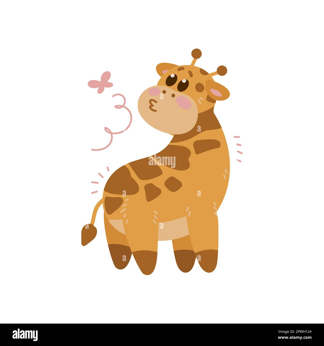 Adorable giraffe cartoon character looking back vector illustration ...