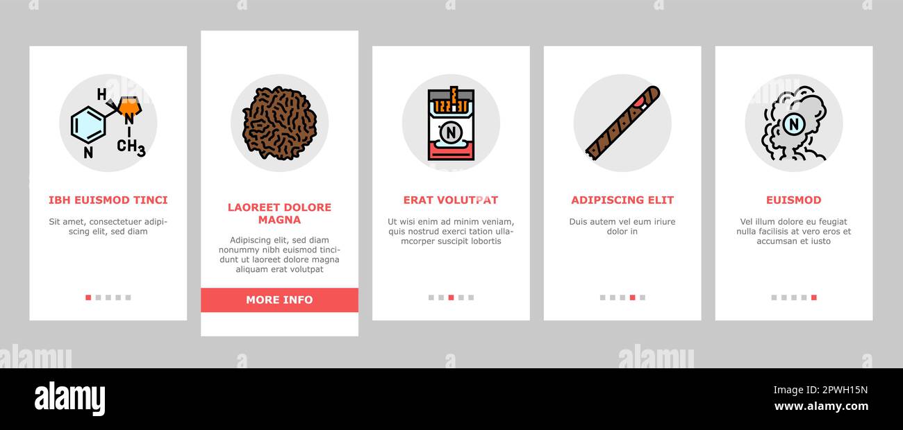 nicotine cigarette tobacco smoke onboarding mobile vector. smoke ...